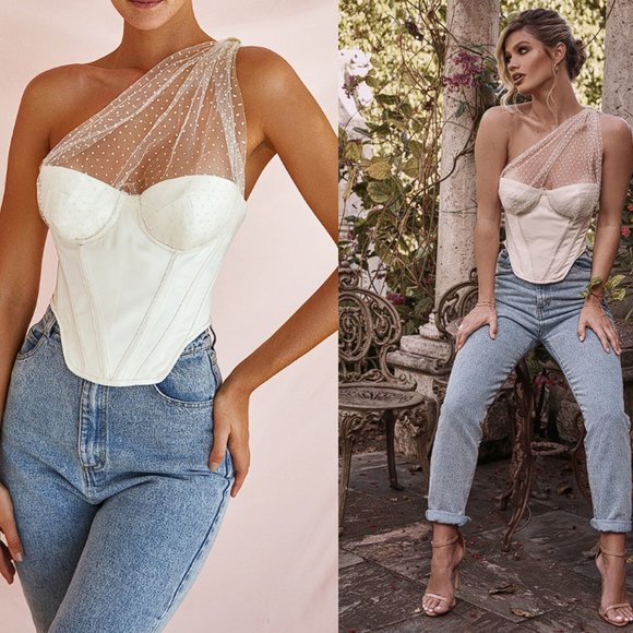 House of CB | Tops | Rare House Of Cb Kim Ivory Draped Tulle Corset Nwot | Poshmark